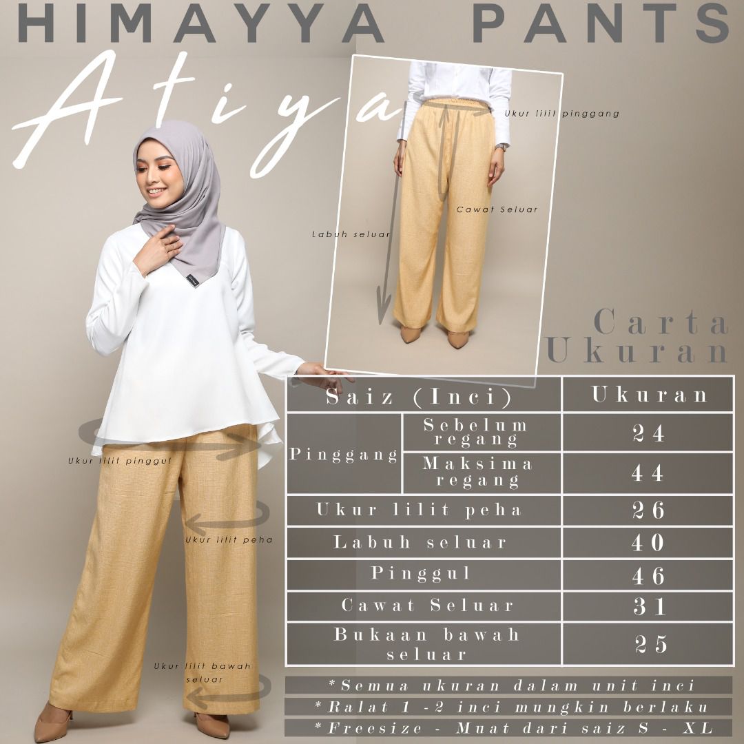 ATIYA Seluar Kasual Palazo Pants Linen - Himayya